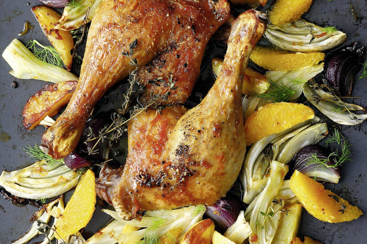 Ente mit Kartoffeln, Fenchel und Orange vom Blech | Küchengötter